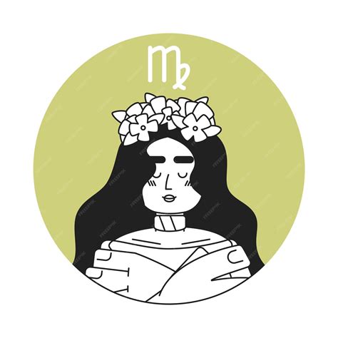 처녀자리 별자리 단색 둥근 ⁇ 터 스 ⁇ 일러스트레이션 젊은 라티나 여성 2d 평평한 Bw 웹 Ui 디자인을위한 만화 캐릭터 별학 고립 편집 가능한 손으로 그린 영웅 이미지