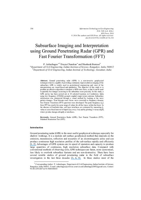 Pdf Subsurface Imaging And Interpretation Using Ground Penetrating Radar Gpr And Fast