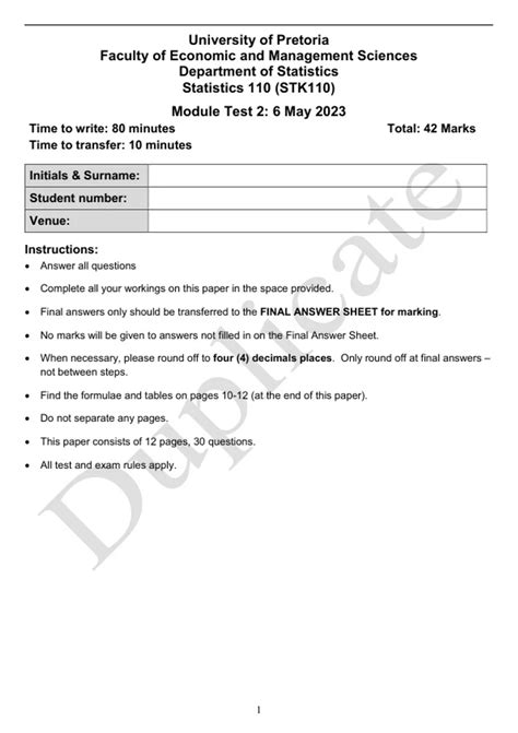 Summary STK110 PAST PAPERS STK 110 STK110 Stuvia SA