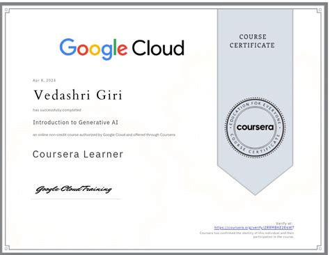 Vedashri Giri On Linkedin Aigenerative Certification Courseralearner