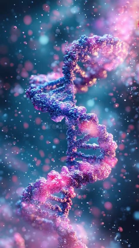 Stunning Digital Representation Of Dna Helix With Vibrant Colors And Sparkling Particles In A