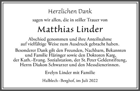 Traueranzeigen Von Matthias Linder Augsburger Allgemeine Zeitung
