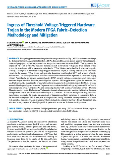 Pdf Ingress Of Threshold Voltage Triggered Hardware Trojan In The Modern Fpga Fabric Detection