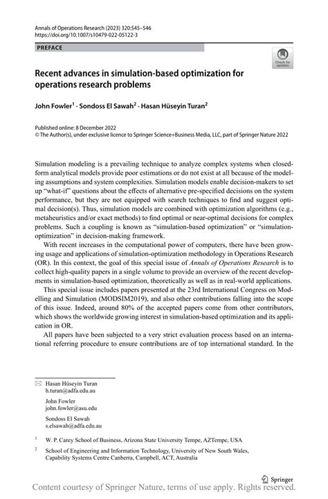 Recent Advances In Simulation Based Optimization For Operations