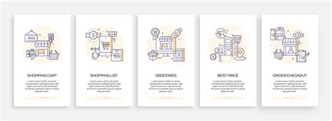 플랫 아이콘이 있는 모바일 앱 페이지 화면을 켜고 쇼핑 및 소매 개념 Ux Ui 디자인 템플릿 벡터 일러스트레이션 0명에 대한 스톡 벡터 아트 및 기타 이미지 Istock