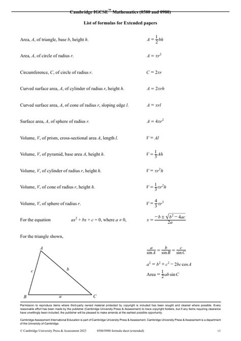Math Formula Sheet Igcse Stuvia Us