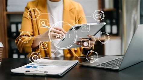 Premium Photo Agile Development Methodology Concept Business Woman Hand Using Laptop Computer