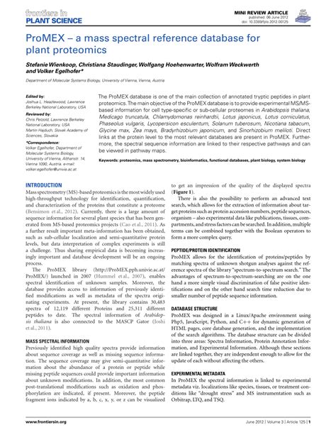 Pdf Promex A Mass Spectral Reference Database For Plant Proteomics