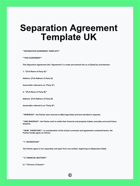 Separation Agreement Template Uk