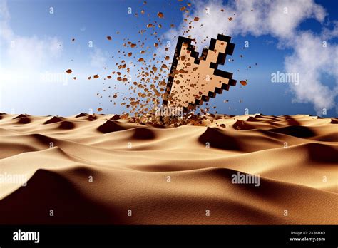 Fallen Down Error Crashed Computer Mouse Cursor Pixel Pointer In Desert
