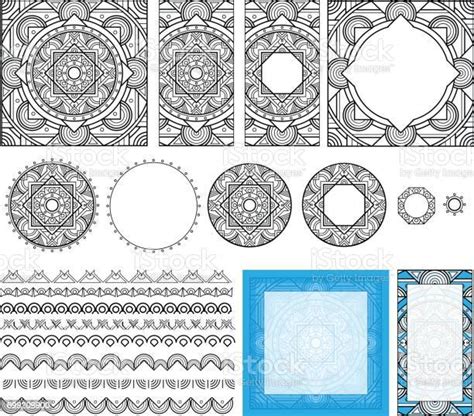 장식 스퀘어 패턴입니다 프레임 브러쉬 디자인에 대 한 서식 파일을 설정 합니다 민족 장식 만다라 색칠에 대 한 카드 개체 그룹에 대한 스톡 벡터 아트 및 기타 이미지