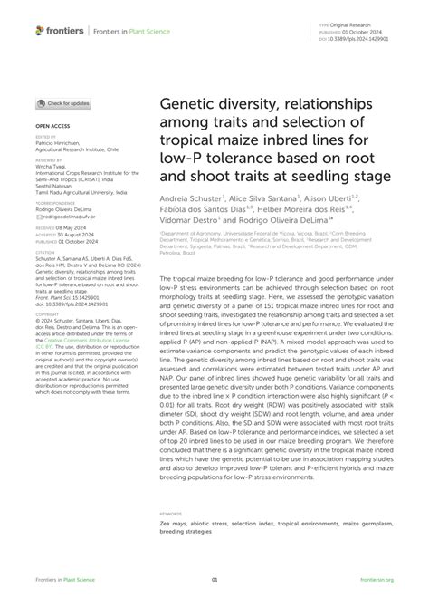 Pdf Genetic Diversity Relationships Among Traits And Selection Of Tropical Maize Inbred Lines