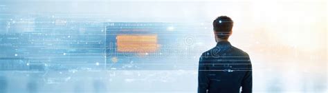 Man Exploring Futuristic Digital Interface Glimpse Into Innovation And Technological