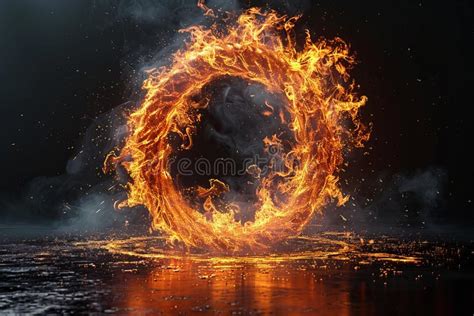 An Illustration Of An Exploding Fire Ring On Black Background Creating