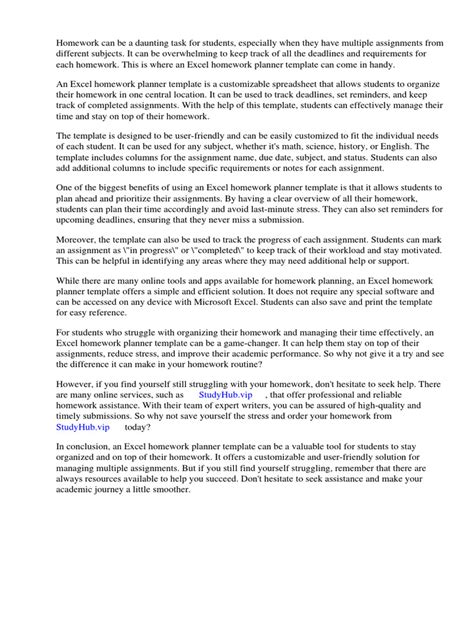 Excel Homework Planner Template Pdf Homework Microsoft Excel