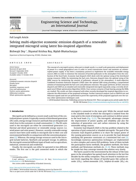 pdf solving multi objective economic emission dispatch of a renewable integrated microgrid