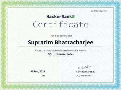 Supratim Bhattacharjee On Linkedin Hackerrank Sql Certification