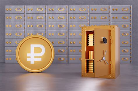 루블 동전과 황금 오픈 금고는 막대와 동전이 들어 있습니다 금속 금고 은행 개념에 대한 루블 예금 3d 렌더링 3차원 형태에 대한 스톡 사진 및 기타 이미지 Istock