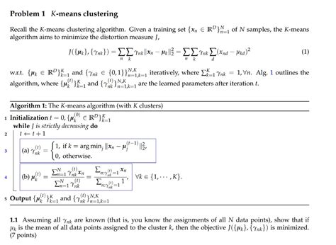 SOLVED Problem K Means Clustering Recall The K Means Clustering Algorithm Given A Training