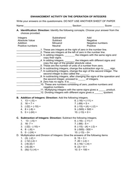 operation of integers