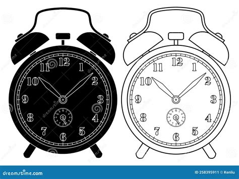 Vector Illustration Outline Of Alarm Clock Stock Vector Illustration
