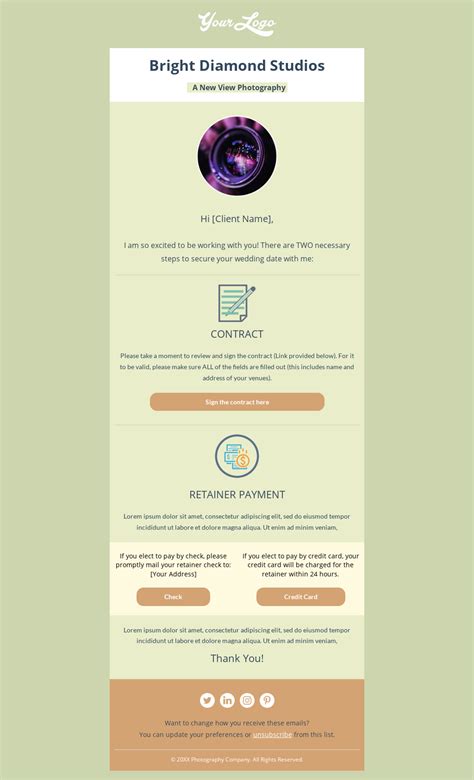 Photographer Contract Signing Email Template Unlayer