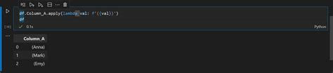 Python How To Add Round Brackets To Strings In Column Stack Overflow