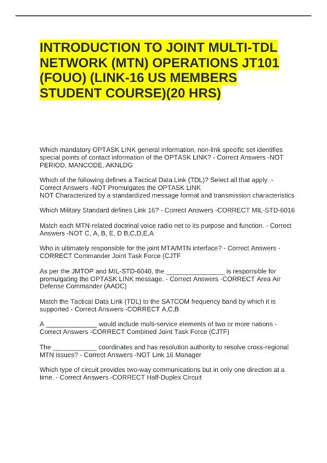 Introduction To Joint Multi Tdl Network Mtn Operations Jt101 Fouo Link 16 Us Members