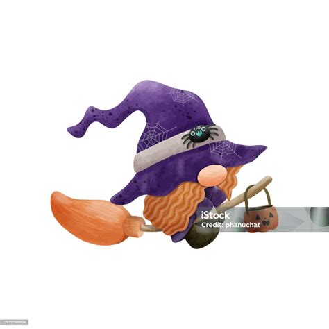 흰색 배경에 수채화 귀여운 그놈 해피 할로윈 파티 벡터 그림 0명에 대한 스톡 벡터 아트 및 기타 이미지 0명 거미 검은색 Istock