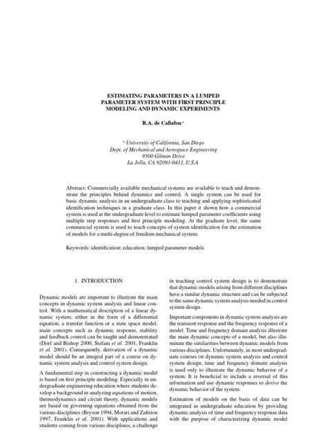 Estimating Parameters In A Lumped Parameter System With First Principle Modeling And Dynamic