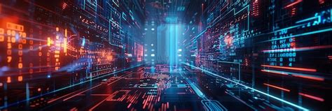 Abstract Digital Network Of Binary Code Lines And Glowing Lights A 3d