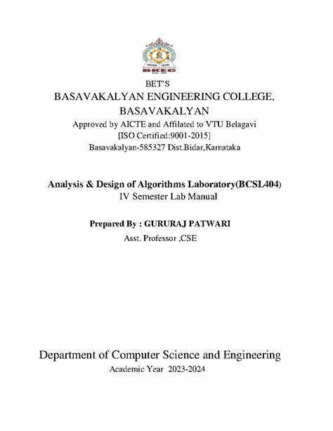 Ada Lab Manualbcsl404 Bets Basavakalyan Engineering College