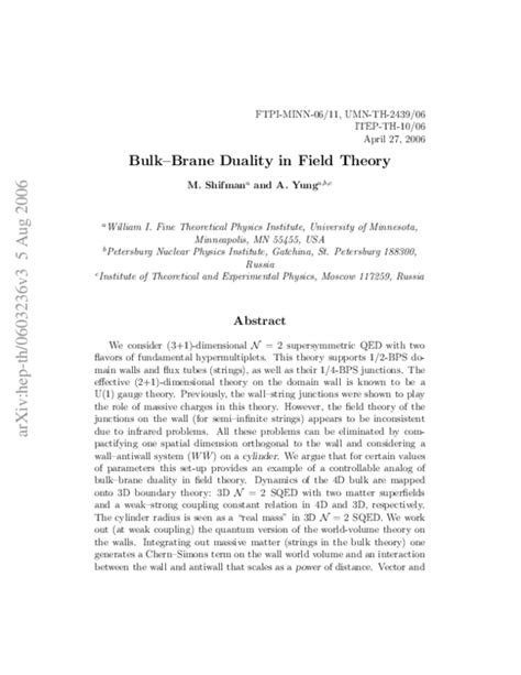 Pdf An Analog Of Bulk Brane Duality In Field Theory