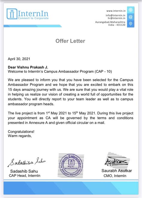 Vishnu Prakash J On Linkedin Internin Internship2021