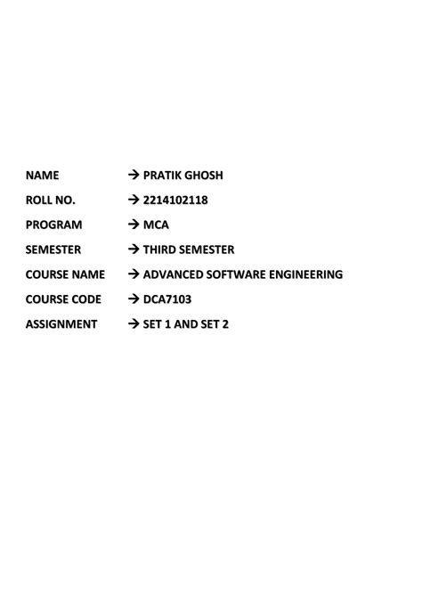 Advanced Software Engineering Assignment Answers Name Pratik Ghosh