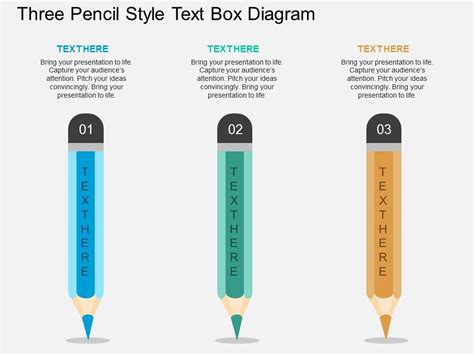 Three Pencil Style Text Box Diagram Powerpoint Template