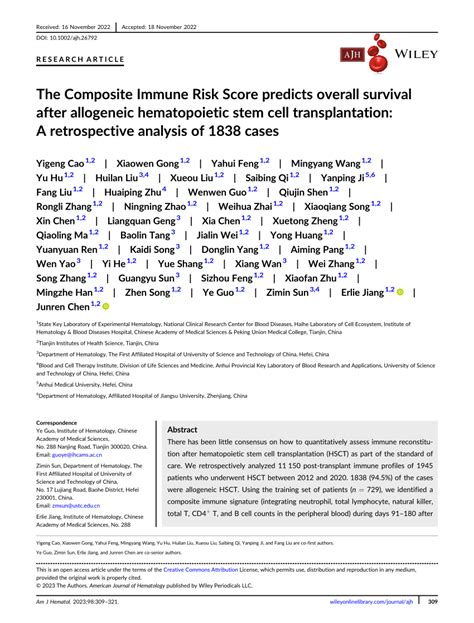 Pdf The Composite Immune Risk Score Predicts Overall Survival After Allogeneic Hematopoietic
