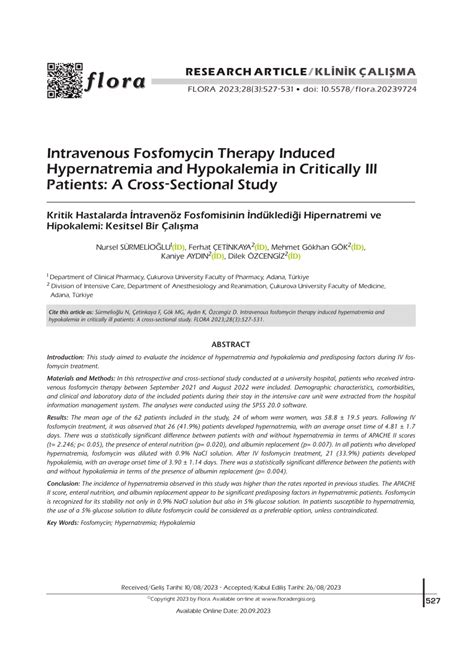 Pdf Intravenous Fosfomycin Therapy Induced Hypernatremia And Hypokalemia In Critically Ill