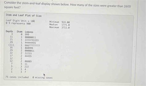 Consider The Stem And Leaf Display Shown Below How Many Of The Sizes Were Greater Than 26