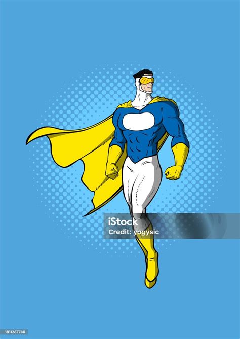 벡터 만화 팝 아트 수퍼 히어로 날다 부유 에서 그만큼 공기 스톡 일러스트 슈퍼히어로에 대한 스톡 벡터 아트 및 기타 이미지 슈퍼히어로 벡터 복고풍 Istock