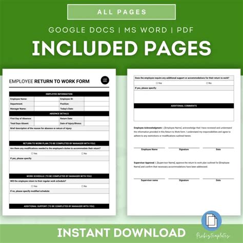 Employee Return To Work Form Template ProBizTemplates
