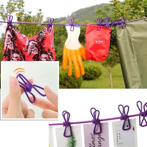 집게 부착형 빨래줄 12개 클립 캠핑 여행 로프 휴대용 유니어스코리아