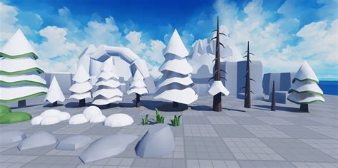 [large] Low Poly Roblox Winter Cartoony Nature Assets Pack