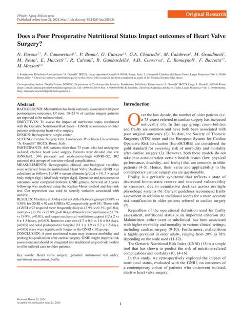 Pdf Does A Poor Preoperative Nutritional Status Impact Outcomes Of Heart Valve Surgery