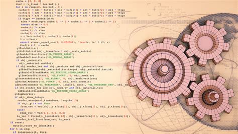 낮은 다각형 메쉬 기어 모델과 양식화 된 지구 텍스처가있는 밝은 표면에 언어 코드를 프로그래밍하는 Python 프로그래밍 0명에