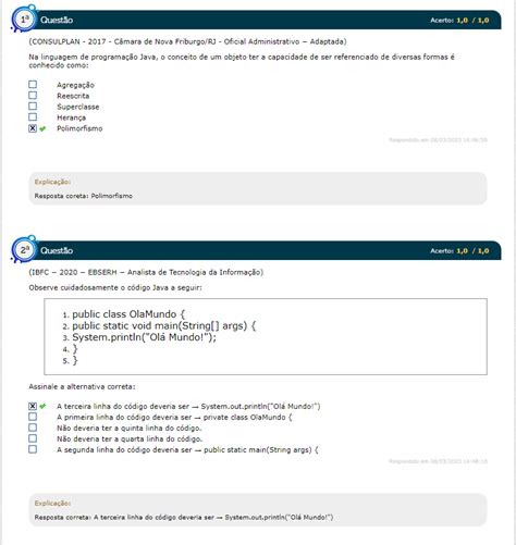 Simulado Programação Orientada A Objetos Java Java