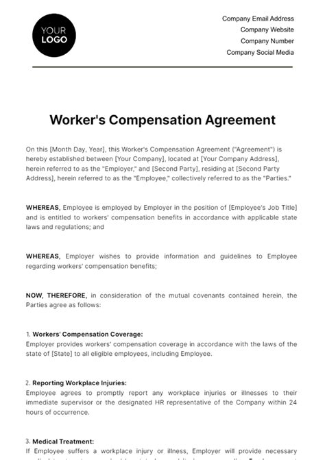 Free Workers Compensation Agreement Hr Template To Edit Online