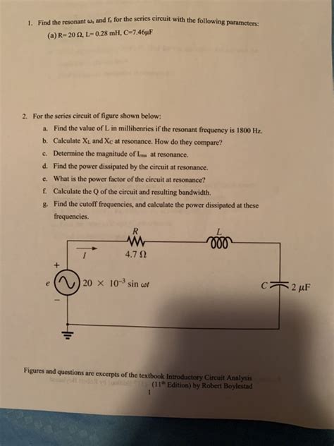 Solved A Series Resonant Circuit Has A Resonant Frequency Chegg Com