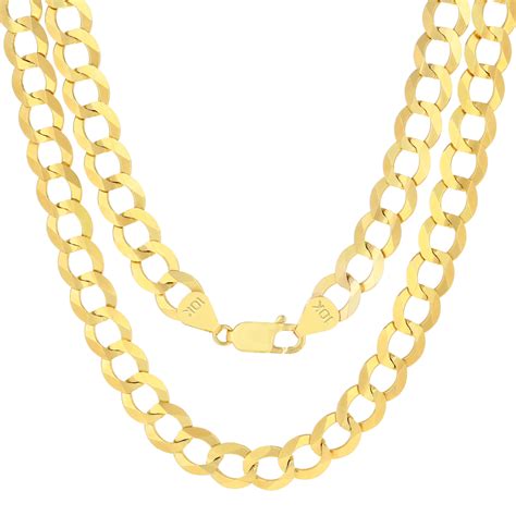 Nuragold 10k Real Yellow Gold Solid Cuban Curb Link 10mm Chain Necklace