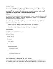 CS 1101 LJ 7 Docx Learning Journal Construct A Python Dictionary That